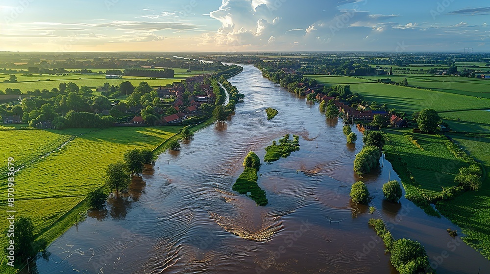 Realistic photo of a flood-prone area with resilient infrastructure ...