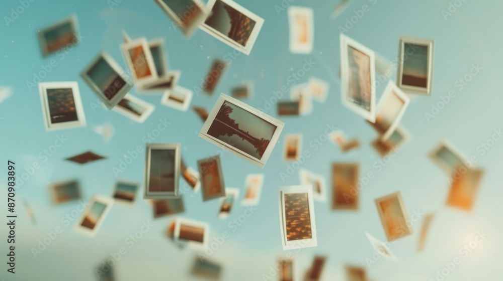 Floating Polaroids with Sunset and Falling Petals - Polaroid photos ...