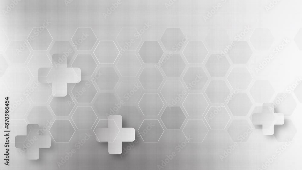Grey abstract medical background with hexagon pattern and animated icon ...