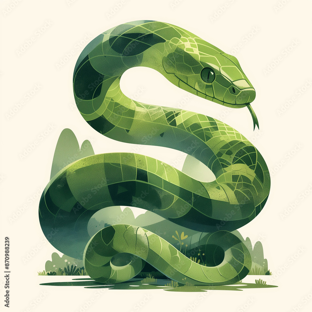 Green snake illustration concept graphic design. The green wooden snake ...
