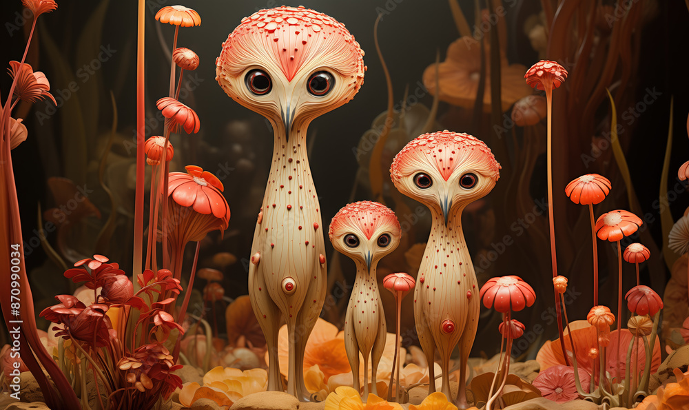 Surreal Gathering of Flora Creatures. A surreal family of flora ...