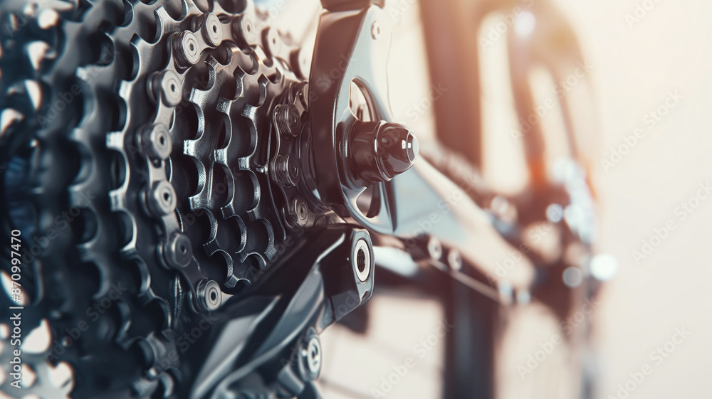 Close-up of a bicycle gear and chain mechanism. The image highlights ...