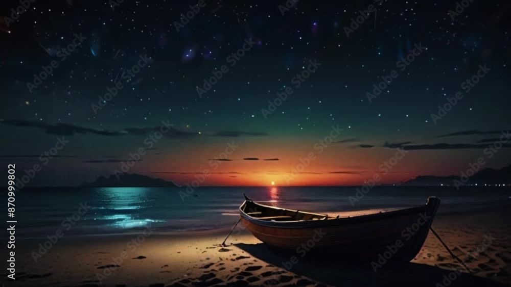 Boat on the beach in the night wallpaper background landscape boating ...