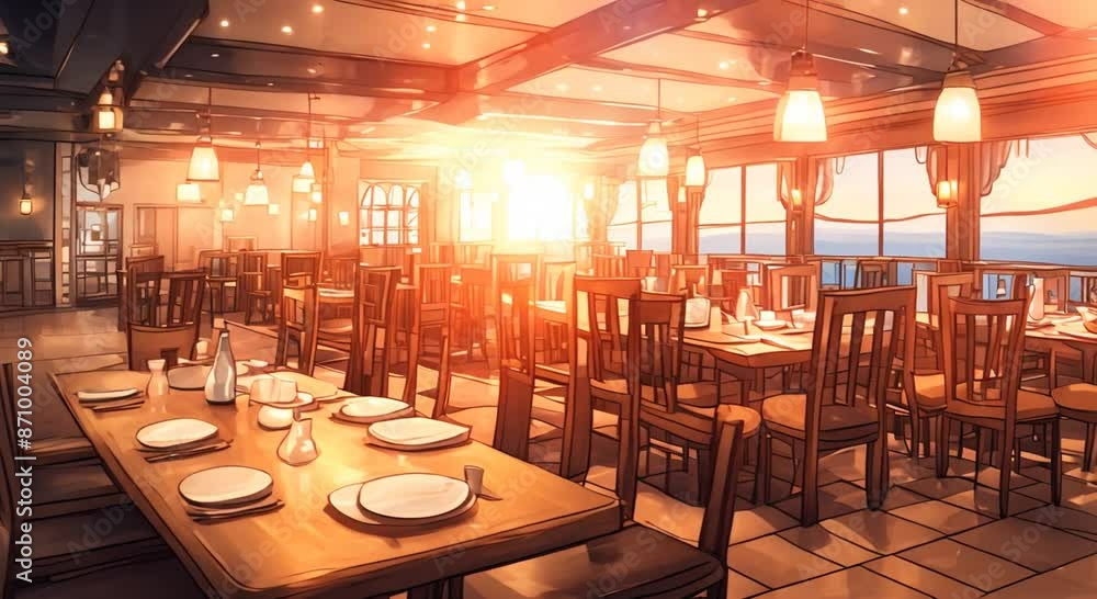 Interior of a restaurant background Cartoon or anime watercolor ...