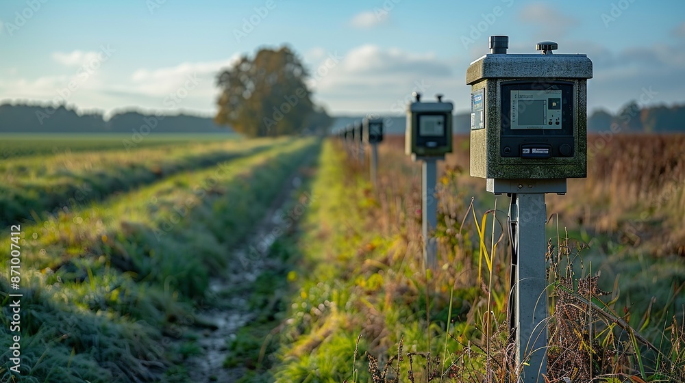 Realistic photo of air quality monitoring stations, illustrating the ...