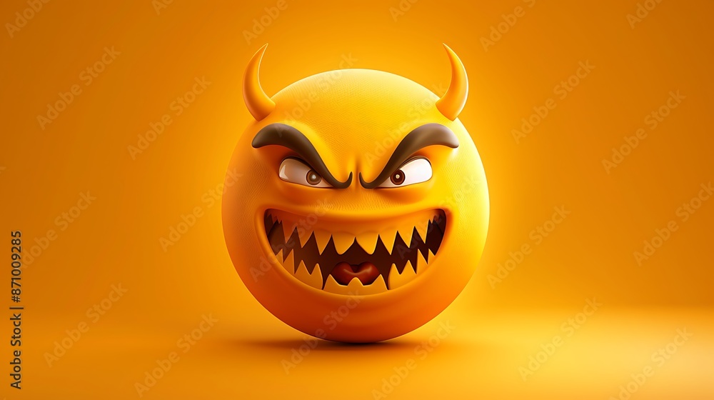 Design a mischievous emoji artwork with a devilish grin and raised ...