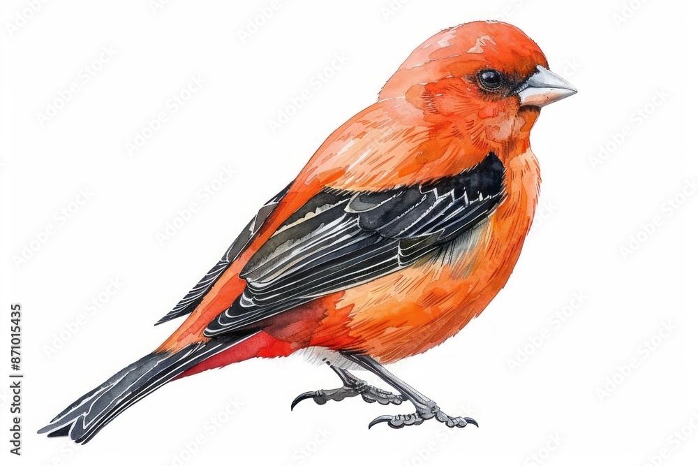 Scarlet Tanager, bird, Pastel-colored, in hand-drawn style, watercolor ...