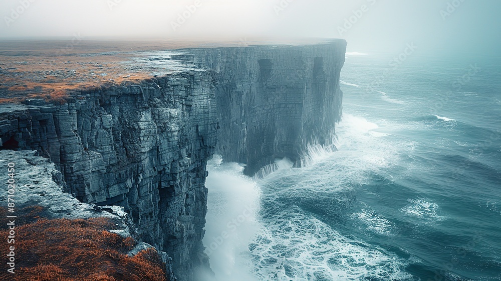 Stunning realistic photo of coastal erosion, capturing the relentless ...