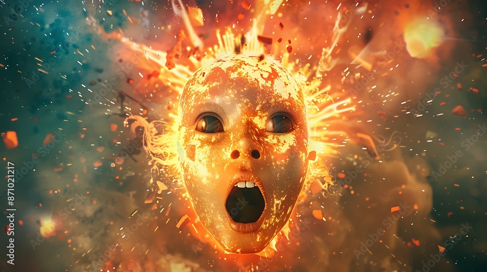 Foto de Generate an AI artwork of an exploding head emoji in shock and awe. do Stock | Adobe Stock
