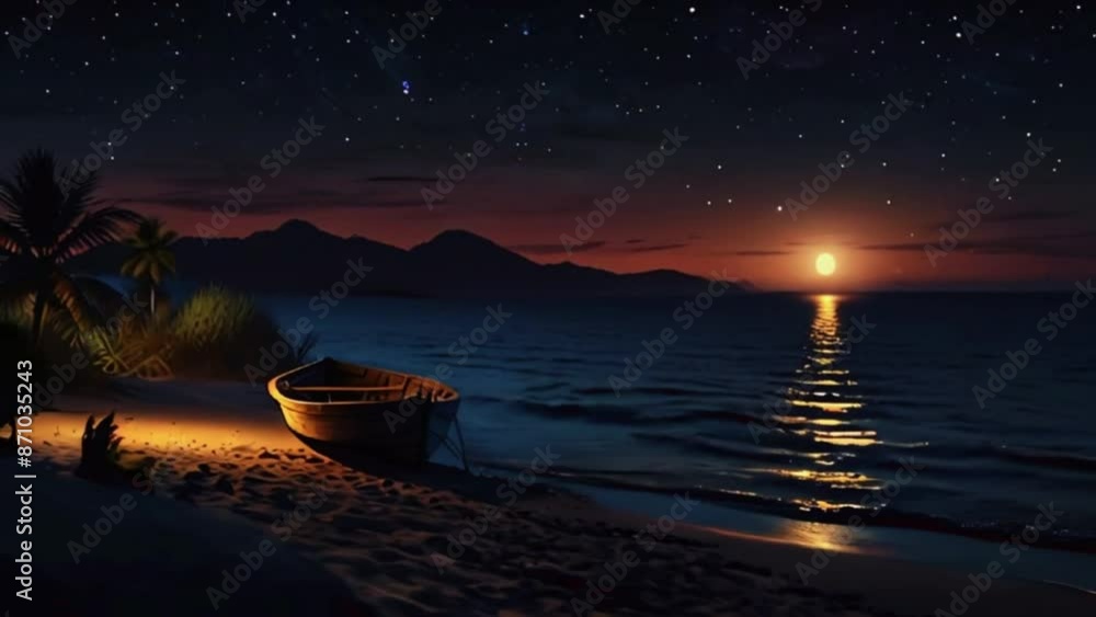 Boat on the beach in the night wallpaper background landscape boating ...