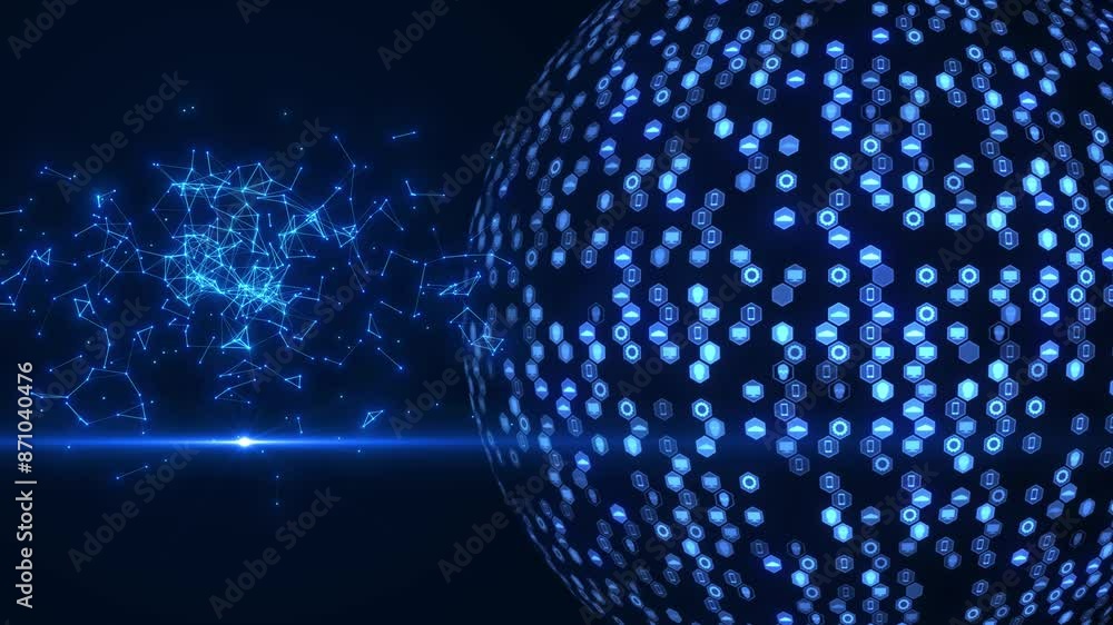 Hexagon Tech Ball Animation With Plexus Network With Optical Flare On ...