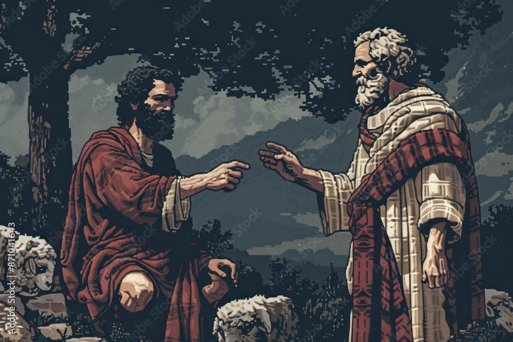 Bible passage Jacob deceiving his blind father, Isaac, to receive the ...