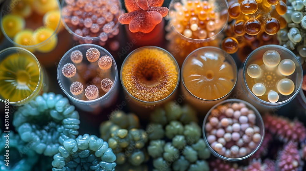 Microscopic view of diverse bacterial colonies to depict microbiology ...