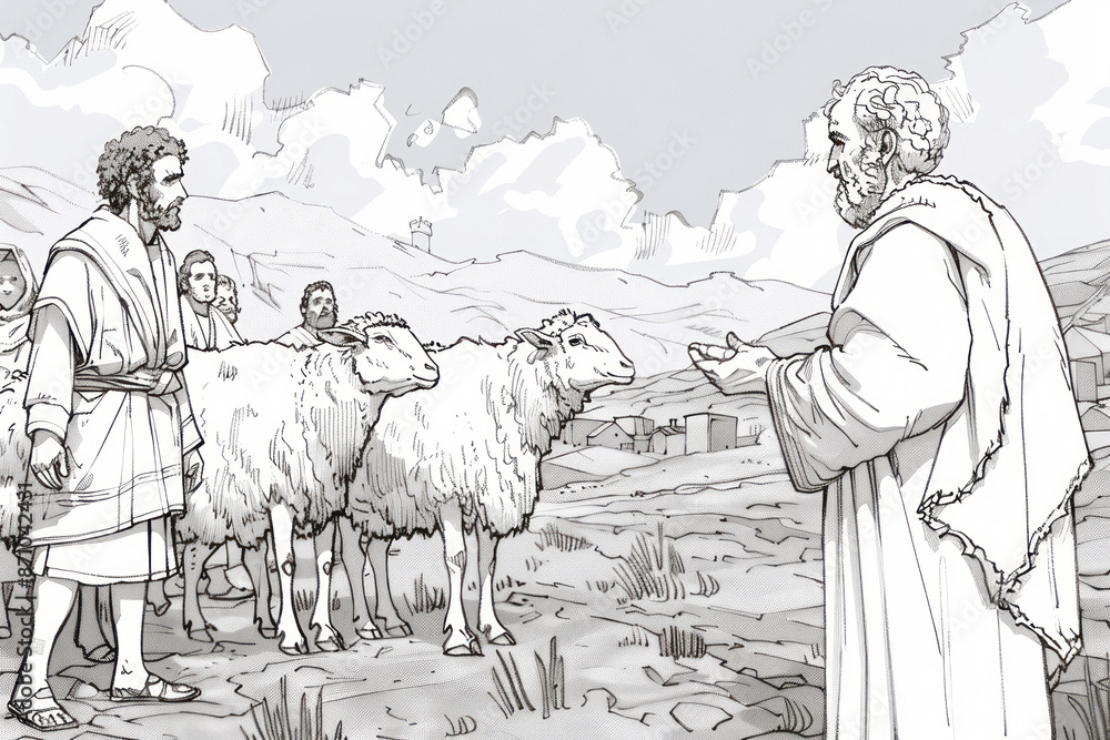 Bible passage Jacob deceiving his blind father, Isaac, to receive the ...