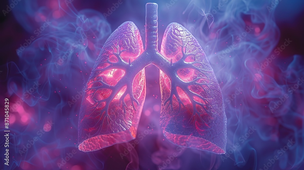 Cross-sectional diagram of a healthy human lung, showing alveolar ...