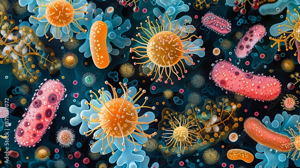 Plakát Visual guide to microbial ecology, illustrating interactions ...