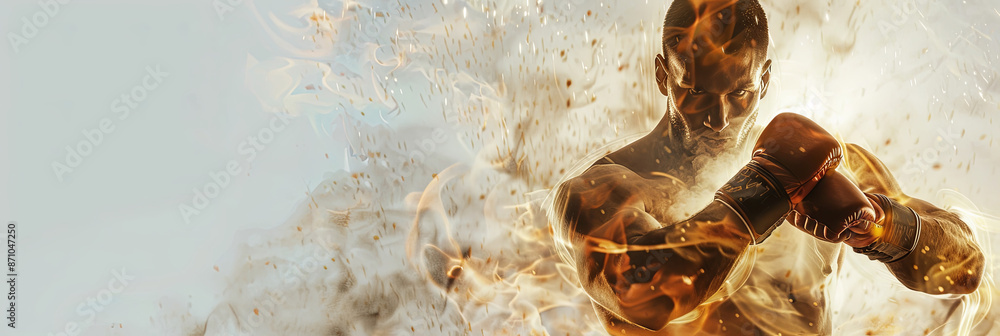 Powerful double exposure image depicting an emphatic championship pose ...