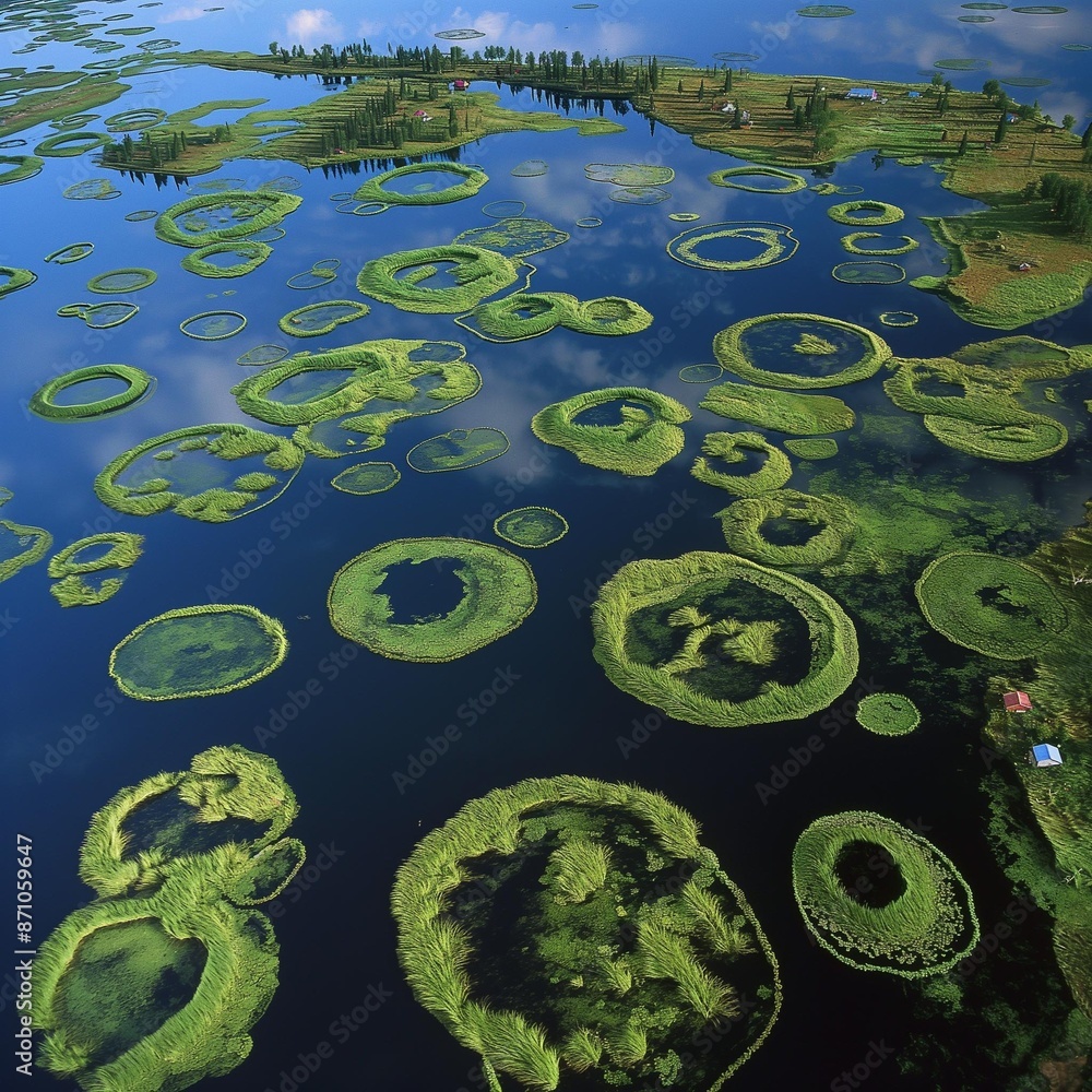 AI generator image of Loktak Lake has many floating islands with ...