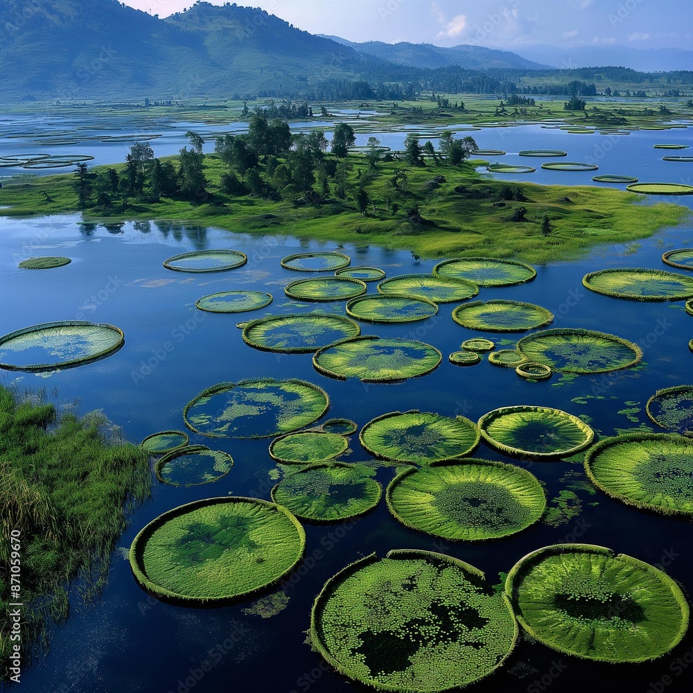 AI generator image of Loktak Lake has many floating islands with ...