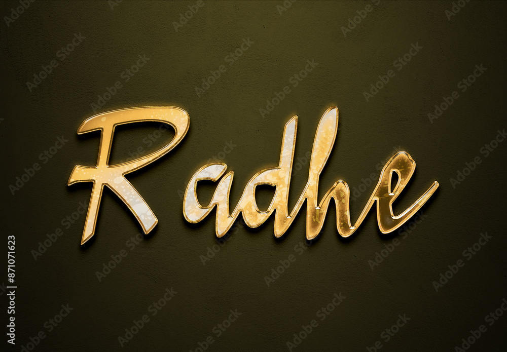 Old gold text effect of Hindi name Radhe with 3D glossy style Mockup ...