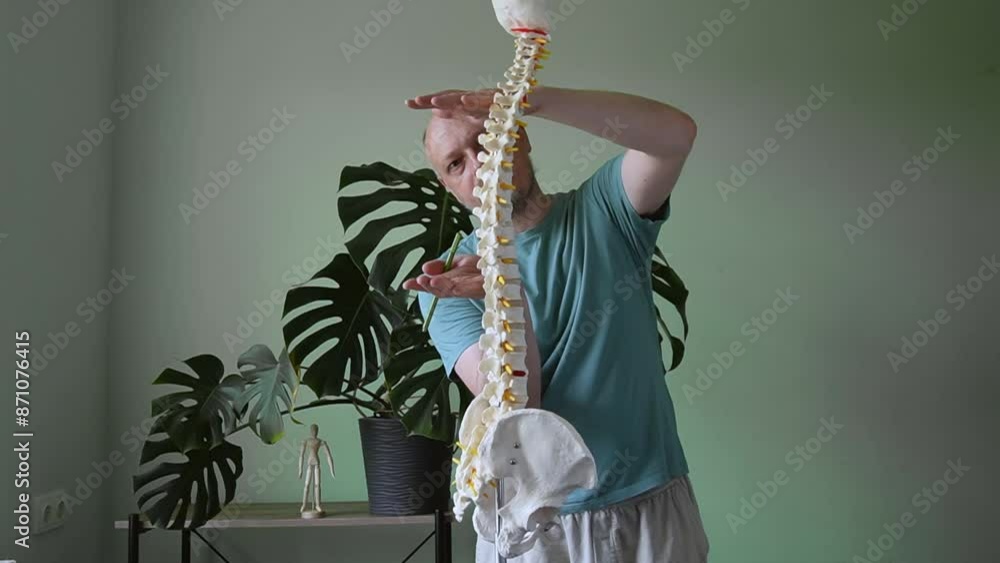 Physiotherapist Demonstrating Thoracic Spine and Kyphosis Anatomy Stock ...