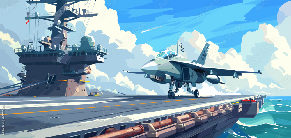 Fighter Jet Coming in for a Landing Aboard an Aircraft Carrier Cartoon ...