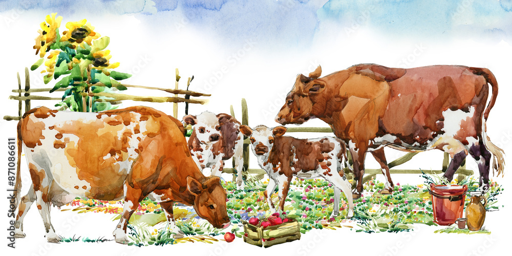 Watercolor painting set of a calf isolated on white background ...