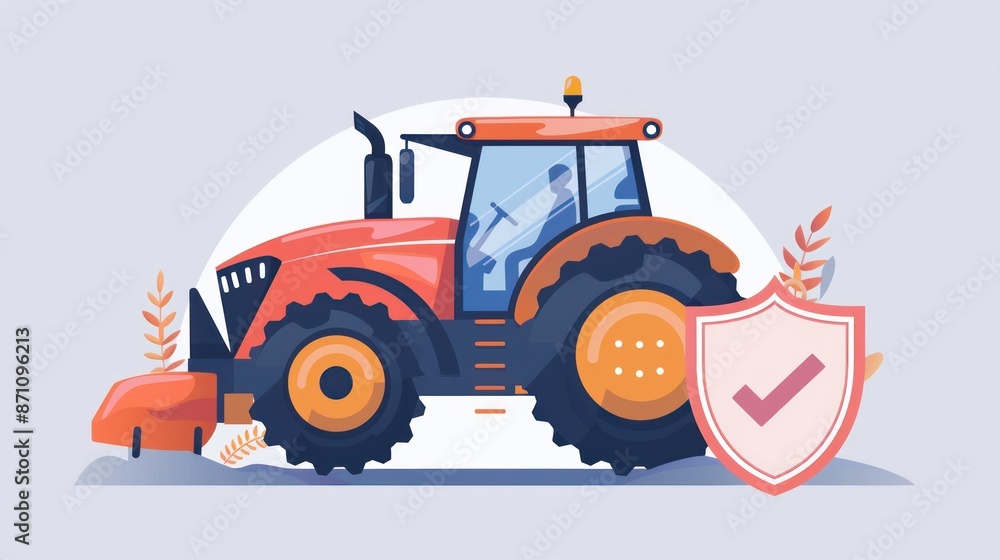 Foto de Illustration of a red tractor with a shield and check mark ...
