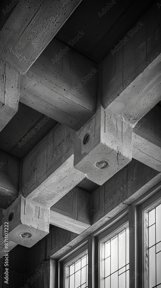 concrete beams and windows. Concept: architecture, minimalism ...