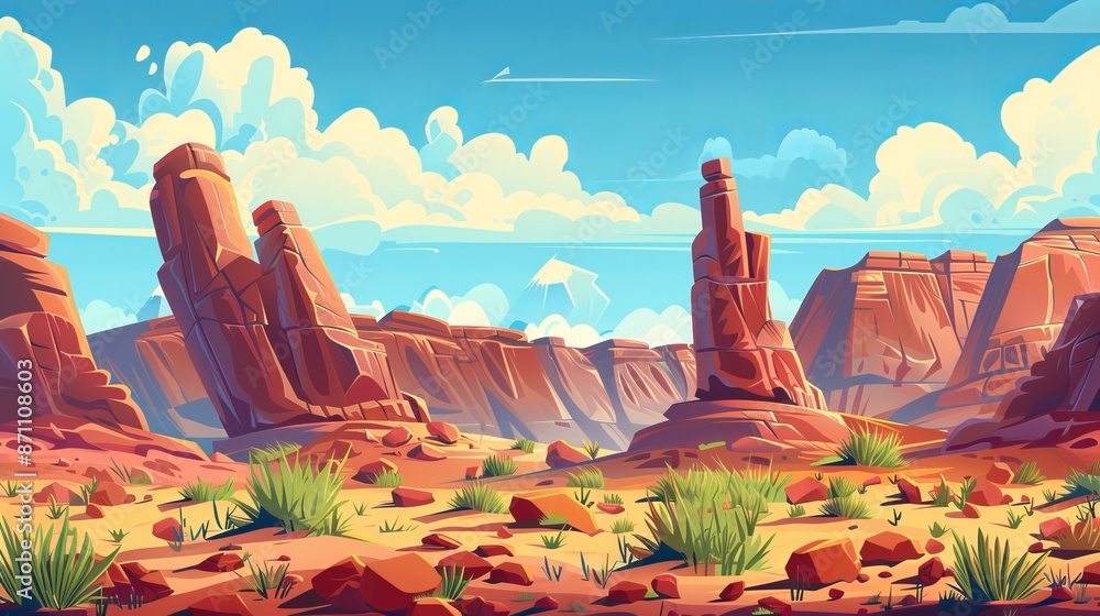 Cartoon sand desert rocks and stone canyon landscape elements, ideal ...