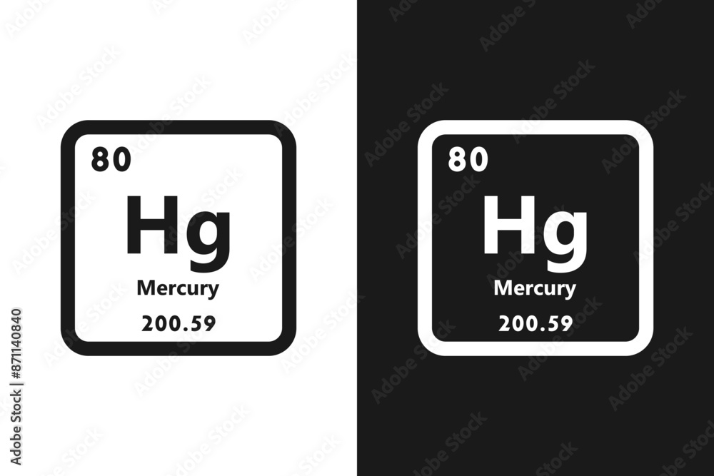 Mercury, Hg, chemical periodic element icon. The chemical element of ...