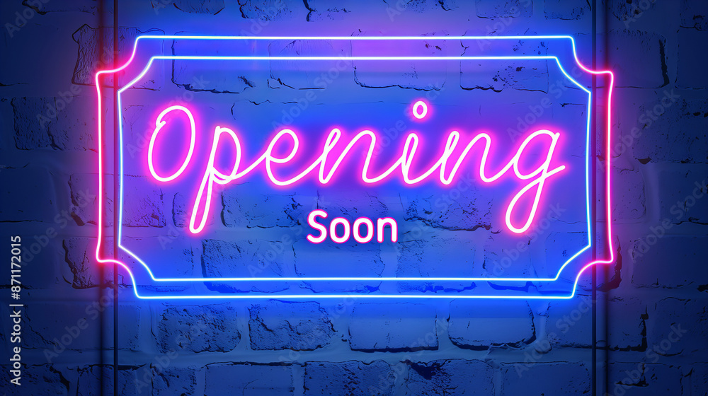 The image features a neon sign with the words "Opening Soon" displayed ...