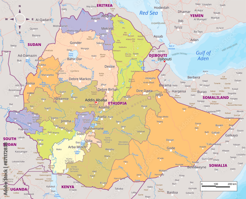 Political map of Ethiopia Vector illustration Stock Vector | Adobe Stock