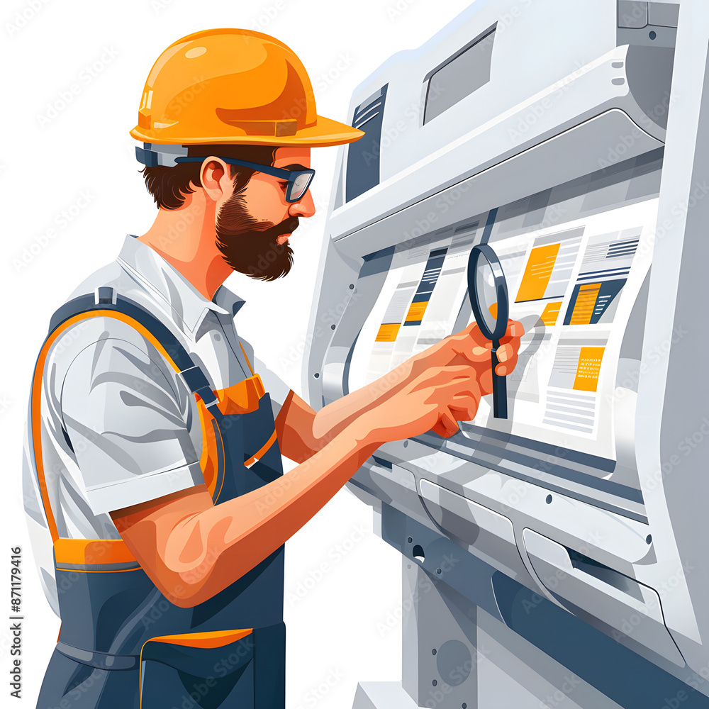 print house worker controlling printing process quality and checking ...