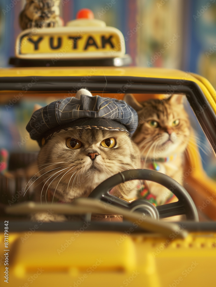 Scottish Fold Cat as a Taxi Driver:The cat wearing a driver's cap ...