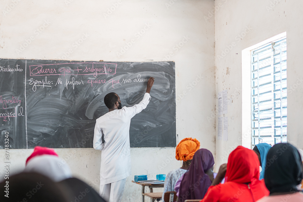 School Teacher Conducting a Lesson in a Senegalese Classroom During th ...