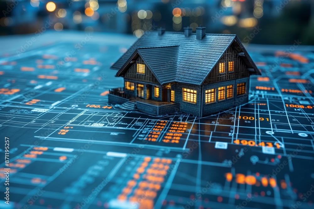 3D illustration of a detailed model house placed on top of ...