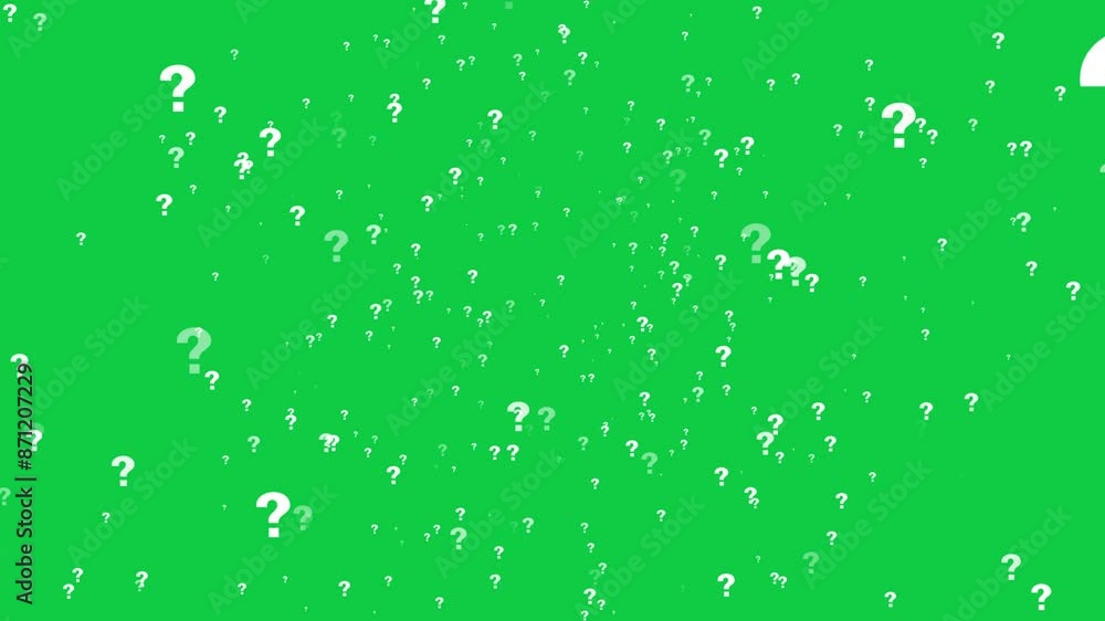 Question mark floating animation on green screen background, thinking, confused sign symbol ...