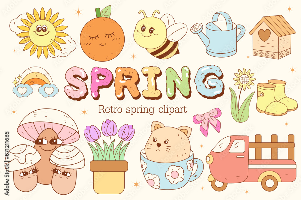 Retro easter clipart, Groovy hippie easter day, Easter egg, bunny ...