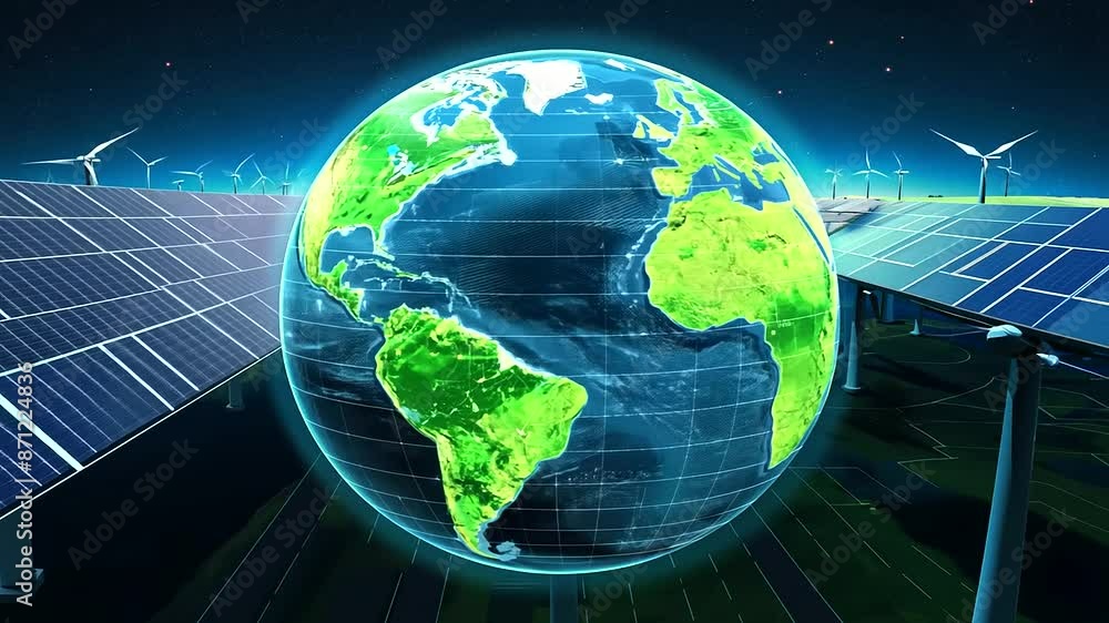 A dynamic and dramatic digital rendering of Earth adorned with green ...