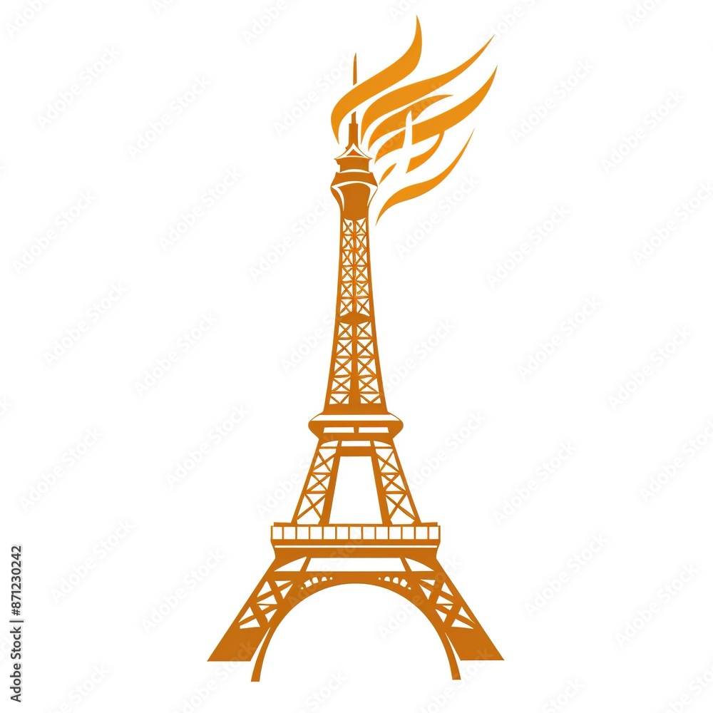 Olympic torch with Flame on the Eiffel Tower icon in Paris, France ...