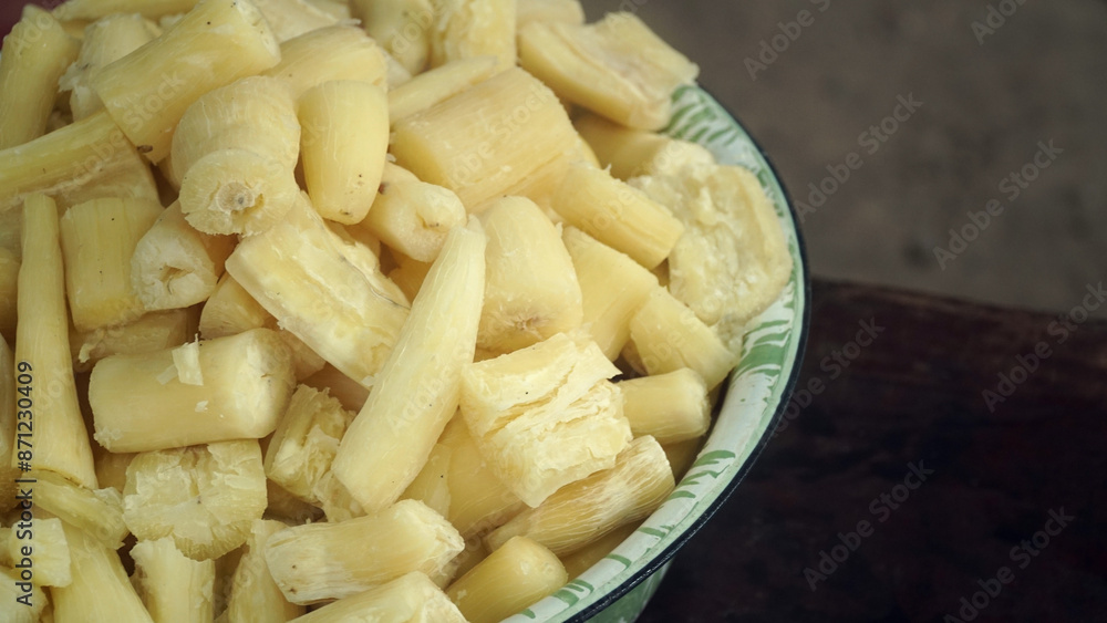 Singkong rebus or boiled cassava is a traditional Indonesian meal made ...