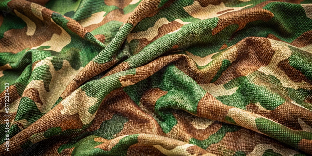 Rugged, abstract, green and brown mottled fabric texture, reminiscent ...
