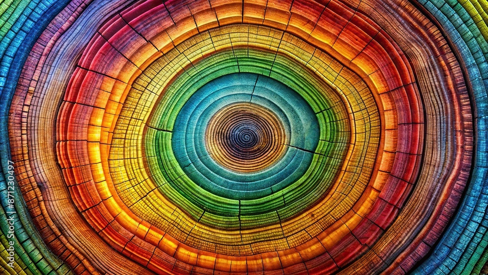 Vibrant colors illustrate the fascinating pattern of tree growth rings ...