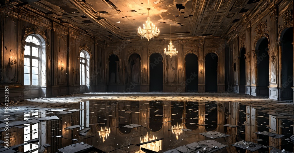 abandoned palace ballroom castle mansion interior design ruins. gothic ...