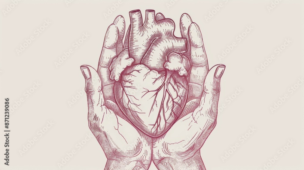 In this monochromatic artwork, a pair of hands delicately holds an ...