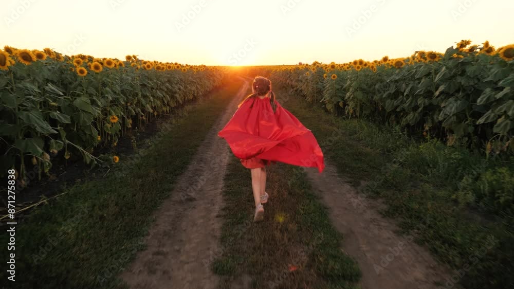 Cute teen girl superhero running in red cloak fantasy imagination at ...
