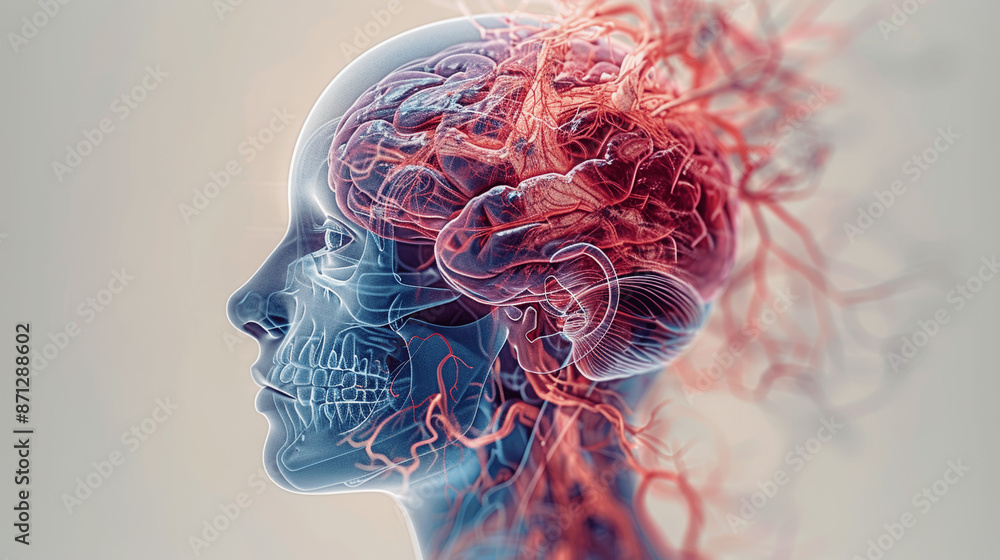 Human Brain and Nervous System 3D Illustration Mental Health Focus ...