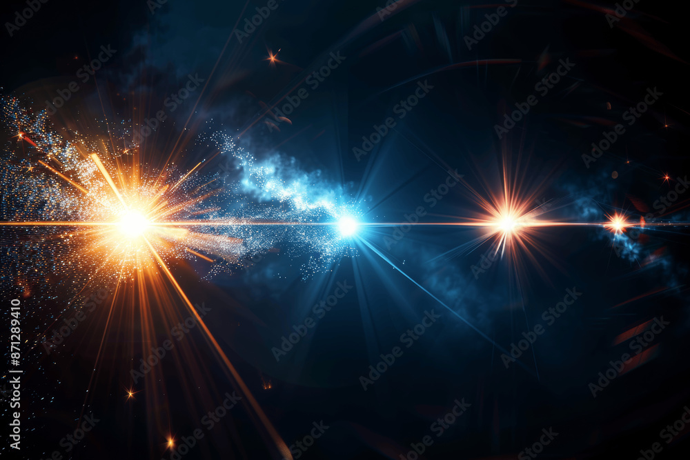 Hyper Realistic Blue Lens Flare Light Beams on Black Background ...