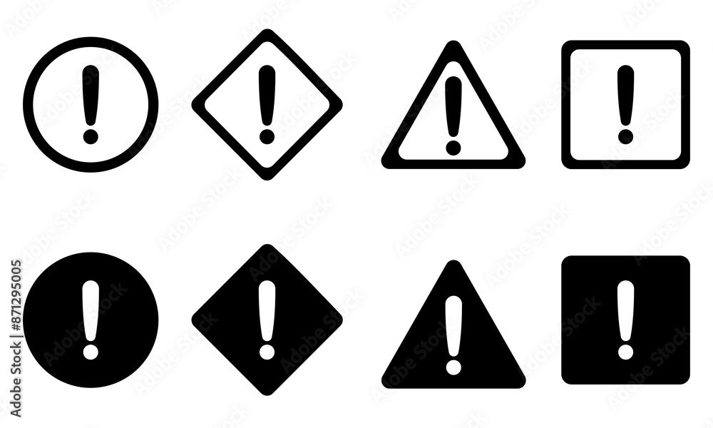 Set of caution icon signs isolated on white background - Black and ...